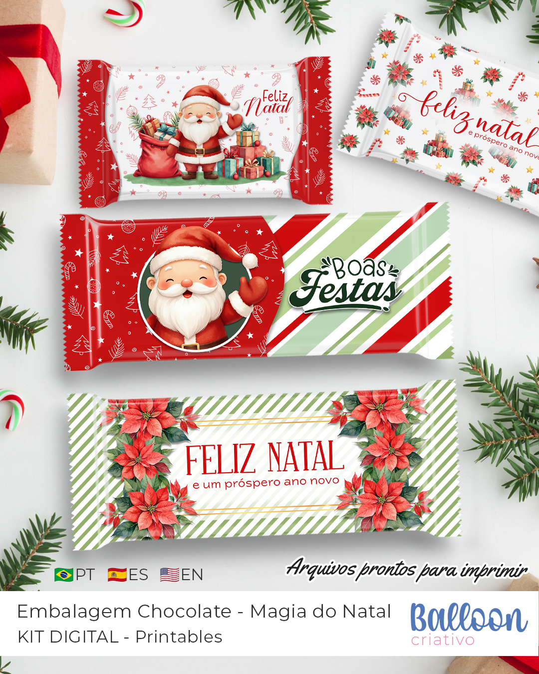 Kit Printable - Embalagens Chocolates - Magia do Natal – Balloon Criativo